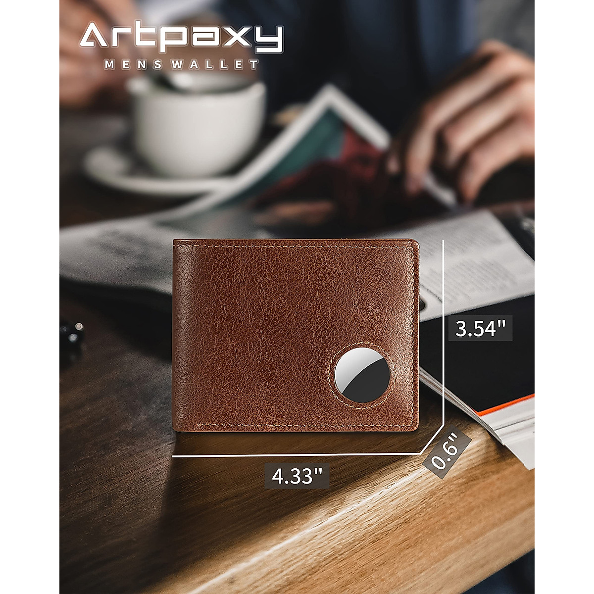 Mens Wallet With AirTag Holder, Bifold Leather RFID Blocking 2 ID Windows 12 Card Holders, Gift Box and Screen Protector Included, AirTag Not Included