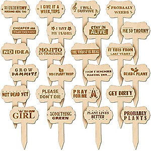 24 Pieces Funny Plant Markers Wooden Plants Labels T-Type Garden Labels Wooden Plant Markers for Vegetable Flowers Garden Potted Plants
