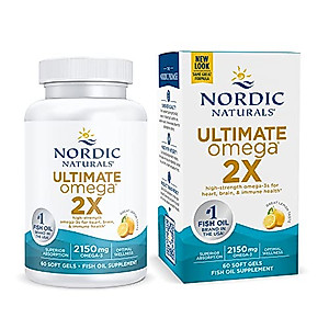 Nordic Naturals Ultimate Omega 2X, Lemon Flavor - 60 Soft Gels - 2150 mg Omega-3 - High-Potency Omega-3 Fish Oil with EPA & DHA - Promotes Brain & Heart Health - Non-GMO - 30 Servings