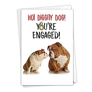 NobleWorks - Funny Bulldog Engagement Greeting Card - Love, Pet Animal Card Wedding Congratulations with Envelope (1 Card) - Engaged Dogs C6897ENG