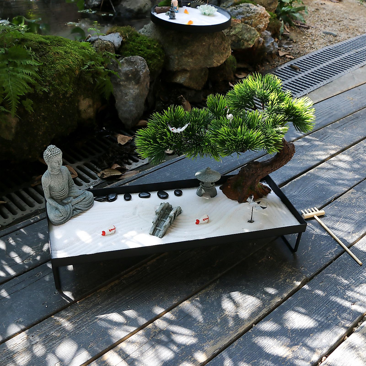 BangBangDa Japanese Meditation-Decoration - Home Office Bonsai Decor for Table Desk - Buddha Rock Sand Tabletop Decor Gifts for Women Man Friends