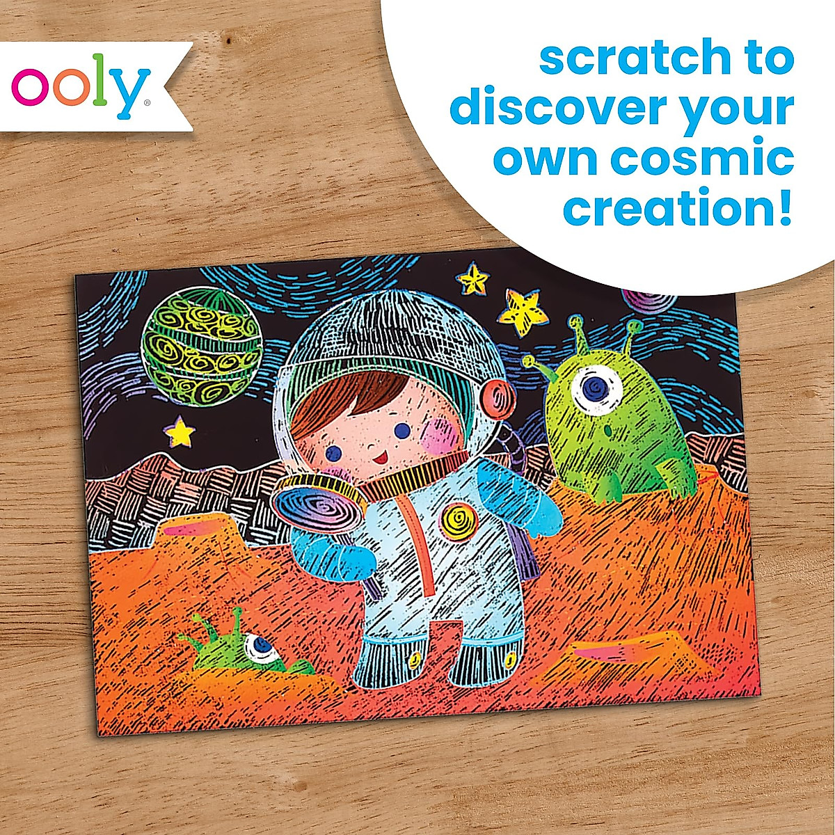 Ooly, Scratch and Scribble, Art Kit for Kids, Space Explorers, Children's Guided Artwork - 10 Piece Set