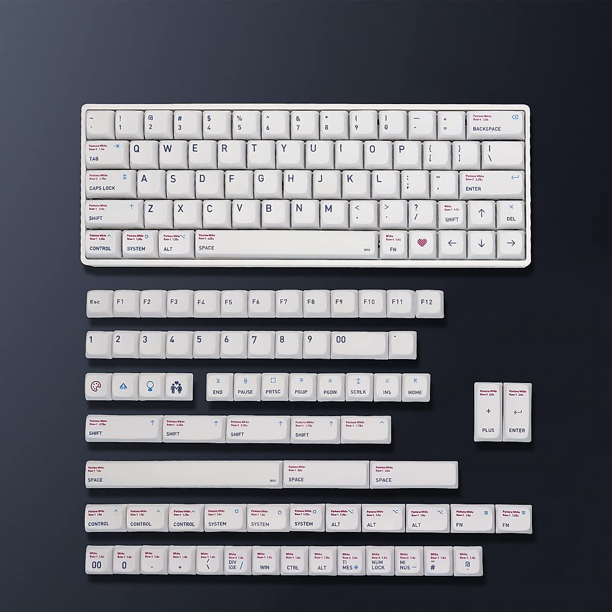 Hkfos PBT Keycaps 134 Keys, XDA Profile Keycaps, Dye-Sublimation White Custom Keycaps for Cherry Gateron MX Switches Mechanical Keyboards(with 1.75U Shift)