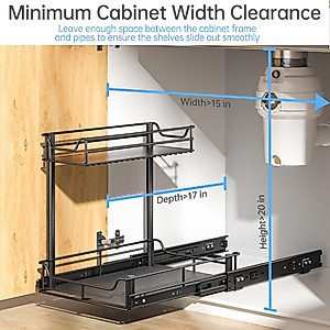 LAMU Larger Under Kitchen Sink Organizers and Storage, Metal Under Sink Organizer Bathroom Cabinet, Undersink Organizers Kitchen, Under Sink Storage and Organization, 13.1W x 16.7D x 15.6H inches