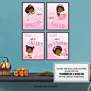 African American Girl Wall Art - Black Girls Wall Decor - Toddler, Little Girls Bedroom Decor - Cute Princess Wall Decor - Daughter Gifts - Pink Girls Room Decor Baby Girl Room Decorations