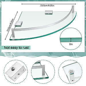 Gejoy 2 Pcs Glass Corner Shelf Glass Shower Shelves Bathroom Glass Shelf Floating Tempered Glass Shelves Wall Mounted Corner Organizer for Storing Bottle Shower Gel Shampoo Brush, 9.25 Inches