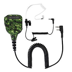 JEUYOEDE Waterproof IP56 Handheld Speaker Microphone with 3.5mm Earpiece Jack Compatible with Kenwood 2 Pin Radios (Green camouflage)
