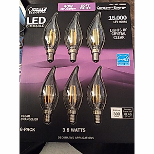 Feit Dimmable LED Clear Chandelier Soft White 6-Pack (40W Replacement) 3.8W