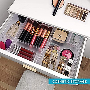 Puroma 24Pcs Desk Drawer Organizer 5-Size Versatile Vanity Desk Drawer Storage Bins and 31Pcs Desk Drawer Organizer Trays, Drawer Organizers Bathroom Drawer Dividers for Makeup, Jewelries and Gadgets