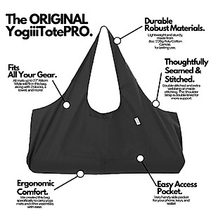 Yogiii Yoga Mat Bag | The ORIGINAL YogiiiTotePRO | Large Yoga Mat Bag or Yoga Mat Carrier with Side Pocket | Yoga Bag Fits Most Size Mats (Obsidian Black)
