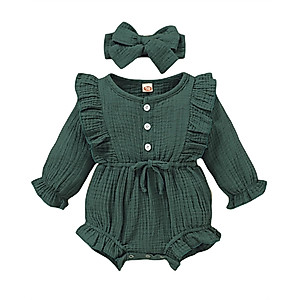 Saeaby Baby Girl Clothes 3-6 Months Infant Girl Clothes Fall Baby Long Sleeve Romper Ruffle Green One Piece Romper Bodysuit Cute Outfit for Girl
