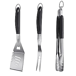 HAUSHOF Large Grill Accessories Heavy Duty BBQ Set Gifts for Men - Premium Stainless Steel Spatula, Fork & Tongs (16.5/16/16.5 in.), Barbecue Utensils Tool Kit Gift for Grilling Lover Outdoor
