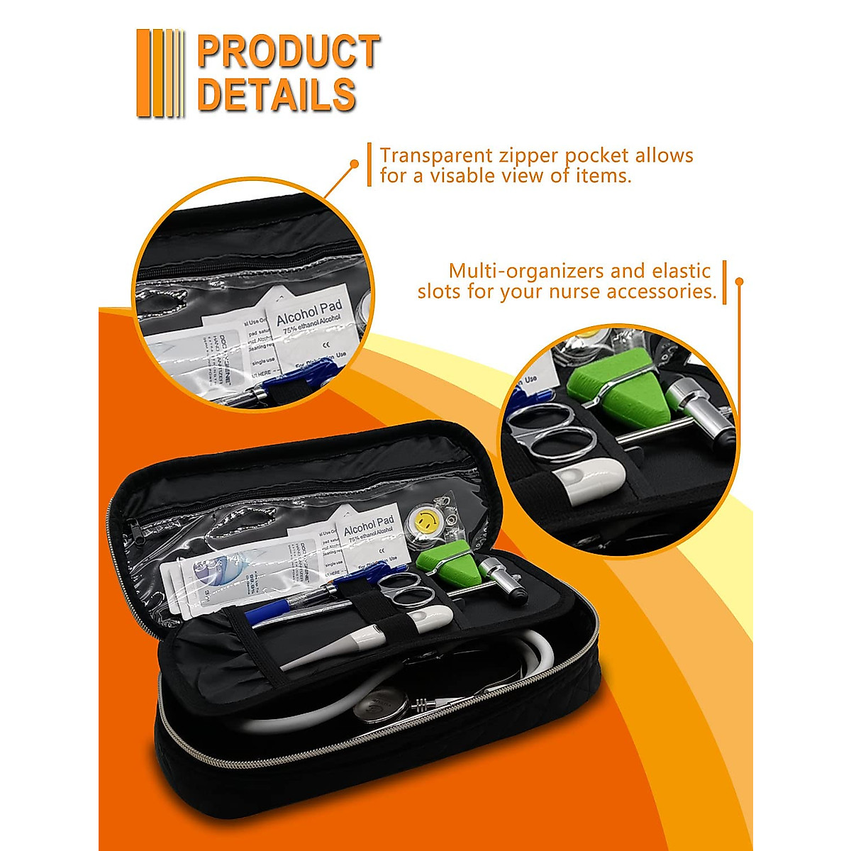 CHELVVG Protective Stethoscope Case, Stethoscope Carrying Bag Travel Case fits for 3M Littmann, Omron, ADC, MDF Stethoscopes with Extra Room for Nurse Accessories, Black