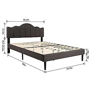 VECELO Upholstered Full Size Platform Bed /Mattress Foundation with Height Adjustable Headboard, No Boxing Spring Needed, Metal Frame/Strong Wooden Slat Support