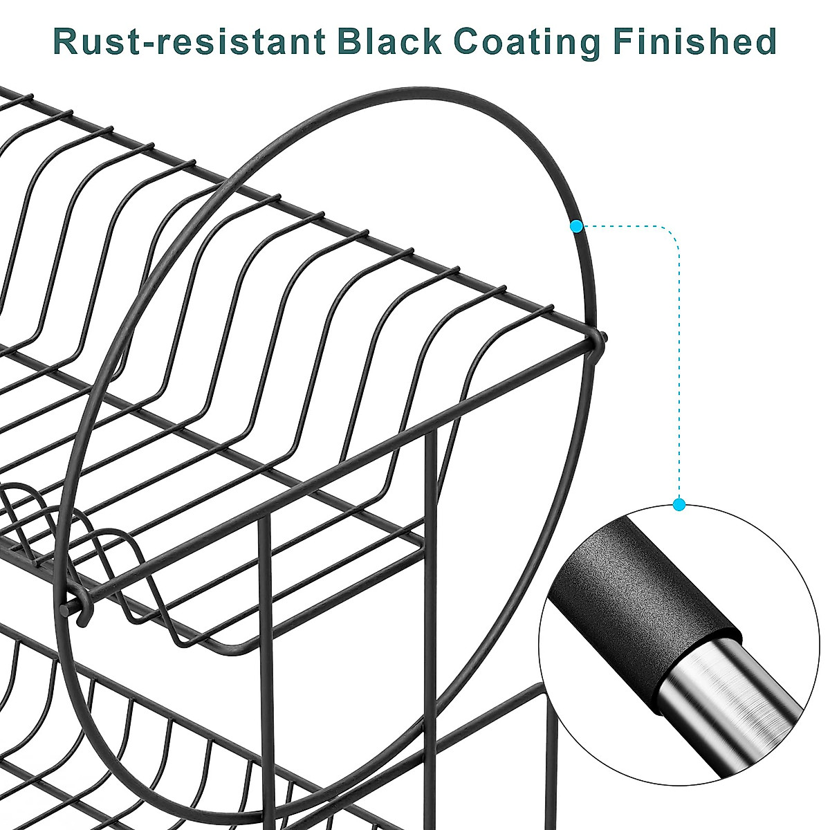GSlife Dish Drying Rack, Rust-Resistant Small 2 Tier Dish Rack with Drainboard Set, Dish Drainer with Utensil Holder & Cup Holder for Kitchen Counter, Black