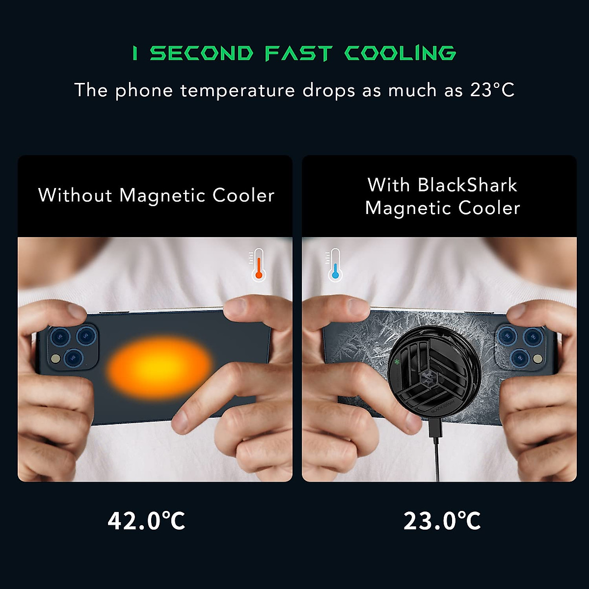 Phone Cooler Black Shark Magnetic Cooler, for MagSafe iPhone 12 13 14 15 Series, Cell Phone Cooling Fan Portable Phone Radiator Cooling Fan, Gaming Semiconductor Cooling for Android/Tablet/iPad