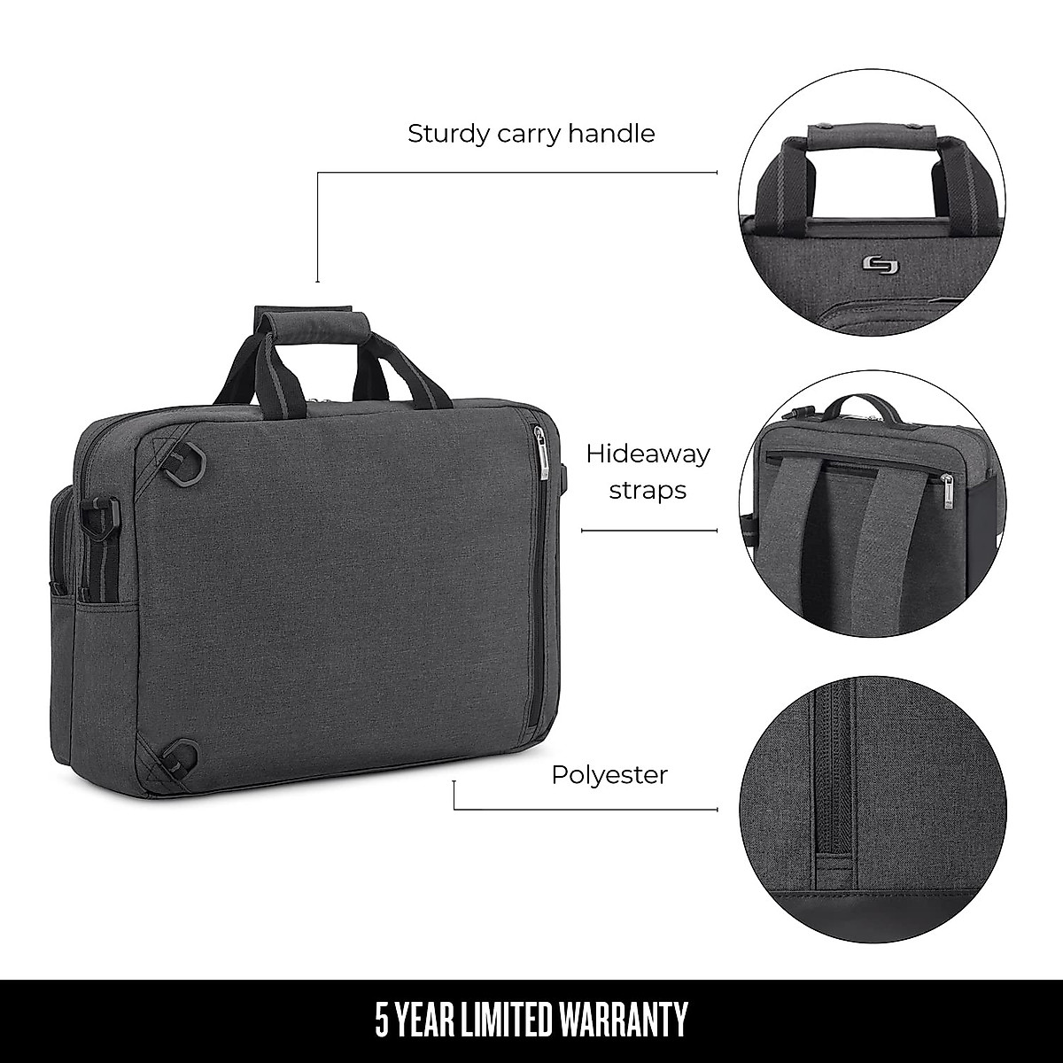 Solo New York Urban Carrying Case (Briefcase) for 15.6" Notebook - Gray, Black, 12.5" x 17" x 5" (UBN310-10)