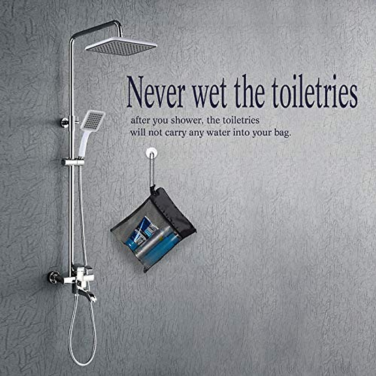 Yihoon Mesh Shower Tote Bag Caddy - Toiletry Dorm Gym Organizer 10.5”L x 9”H with Suction Cup and Zipper Drawstring Pouch 11”L x 10”H (Black, 2 in 1)