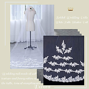 Salliy Aiosy Layer Wedding Veil Bridal Veil Embroidery Lace Edge Bride with Comb Cathedral Length Hair Accessories (Ivory)