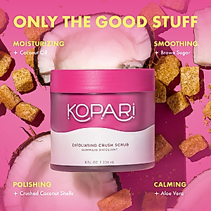 Kopari Coconut Crush Scrub - Brown Sugar Scrub to Exfoliate, Shrink the Appearance of Pores, Help Undo Dark & Age Spots + More With 100% Organic Coconut Oil, Non GMO, and Cruelty Free, 8 Oz