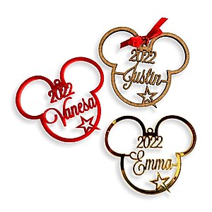 Mickey Mouse Christmas Tree Decoration 2023 Ornament Personalized Name Bauble Disney Party Favor Decor 1st Xmas 2024 Gift for Kids First Birthday Decor Hanging Cute Minnie Mouse Head Acrylic Ornaments