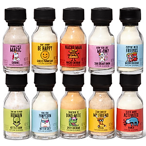 Thoughtfully Gourmet Popcorn Seasoning Sampler Kit, 10 Flavors - Kettle Corn, Garlic Parmesan, Bacon Cheddar, Caramel, Butter and More