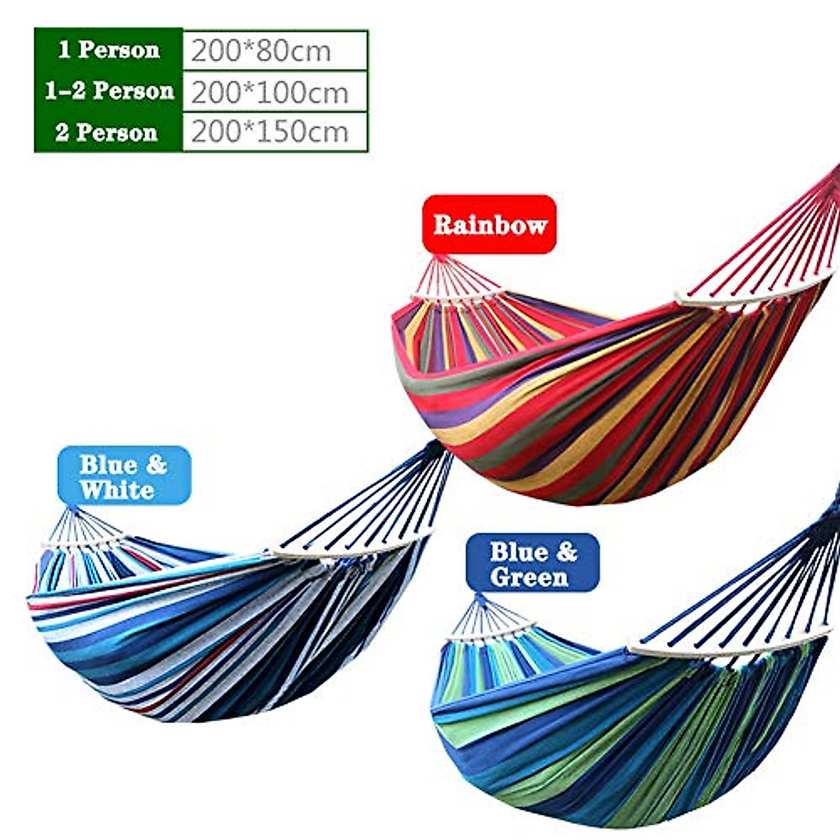 2 Person 661lb Capacity Double Hammock with Two Anti Roll Balance Beam and Sturdy Nylon Tree Straps for Outdoor Indoor Patio Garden Backyard Backpacking Travel Beach Blue & White