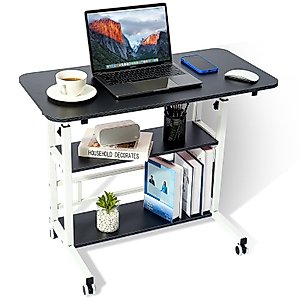 BYMECOST Adjustable Height Student Computer Desk, Mobile Portable Laptop Table for Home Office, 31.5" Small Spaces Standing Desk with Storage for Bedside Study Work Game on Wheels