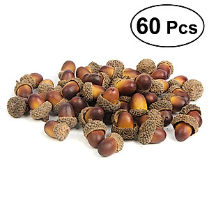 Artificial Acorns 60pcs Lifelike Simulation Acorn with Natural Cap Small Lifelike Acorns Simulation Fruit Props for DIY Crafting Wedding Festival Party Favor