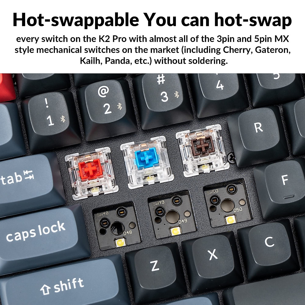 Keychron K2 Pro QMK/VIA Wireless Mechanical Keyboard, Custom Programmable Macro Wired Keyboard with Hot-Swappable K Pro Brown Switch White LED Backlight PBT Keycaps for Mac Windows Linux