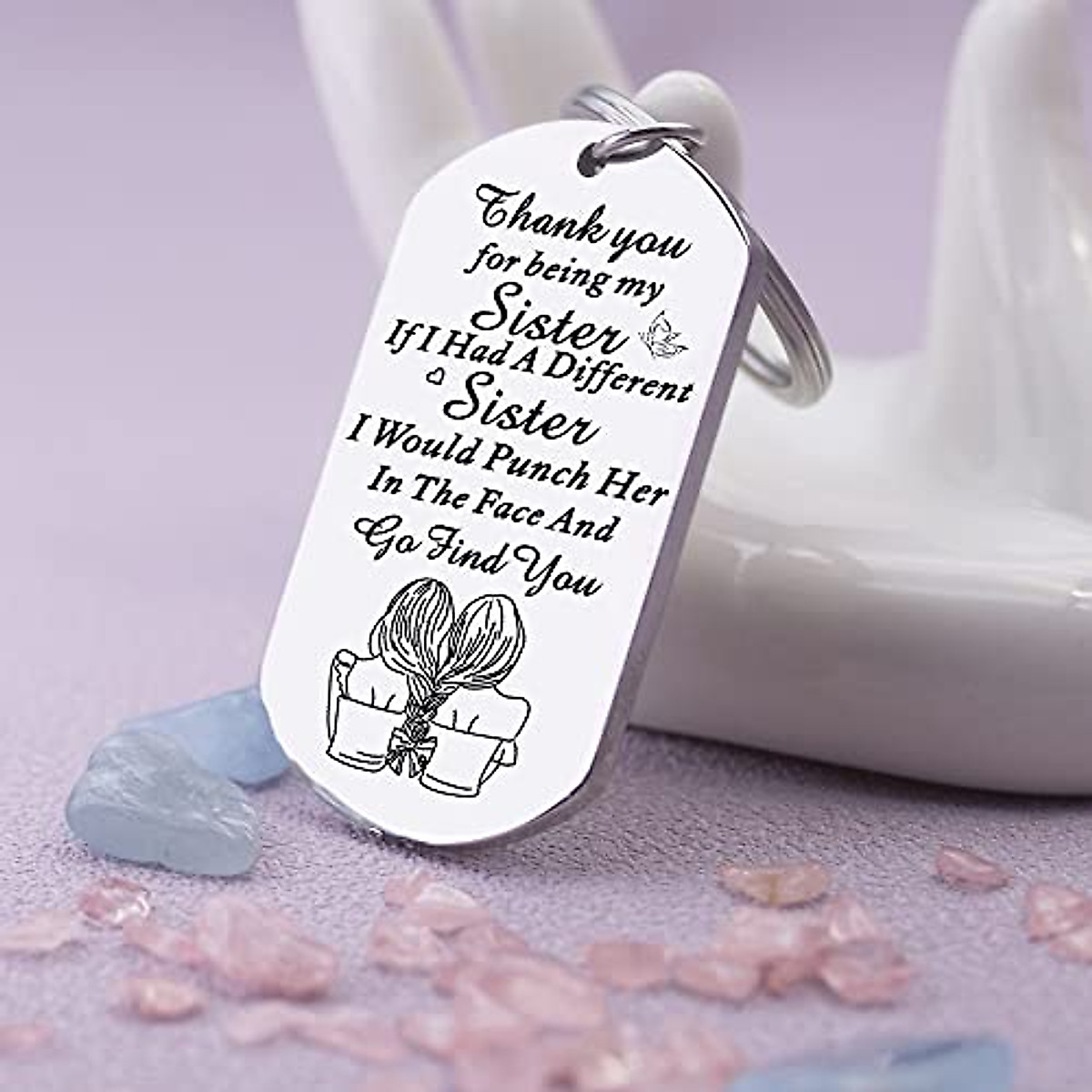 Sisters Gift from Sister Brother, Thanks for Being My Sister Keychain Womens Teen Girls Stocking Stuffer for Women Girls to My Sister Sister Gift Big Little Sister Soul Sister Gift Christmas Birthday