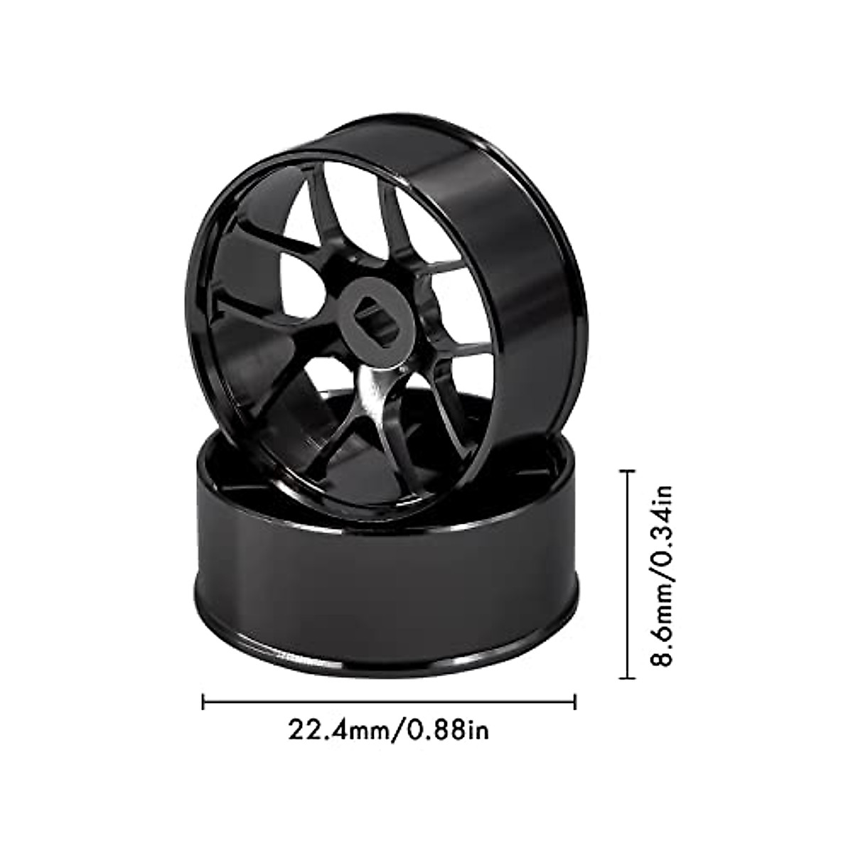 Abendor 4Pcs Metal 1/24 1/28 RC Car Drift Wheels, [2N+2W] 22mm 1/28 RC Car Drift Hubs for BBS Mini-Q HGD1 Mini-D DRZ Wltoys K969 K989 Rc Car Upgrade Parts (Black, 3.5 Degree)