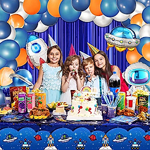 SCIONE Space Party Decorations,199Pcs Outer Space Themed Galaxy Birthday Party Supplies,Plates,Napkins,Cups,Tablecloth,UFO Rocket Balloons for 16 Guests Boys Girls Astronaut Birthday Party Favors