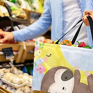 Reusable Shopping Basket Watercolor Sloth Portable Folding Picnic Grocery Bags Laundry Basket Shopping Tote Bag
