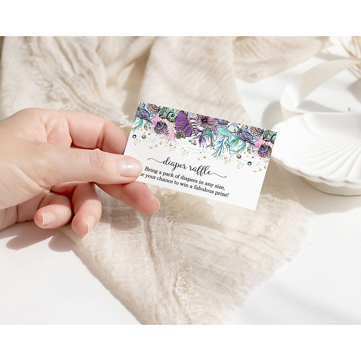 Mermaid Diaper Raffle Tickets, Girls Baby Shower Games for Prizes, Baby Shower Diaper Raffle Invitation Insert Cards, 25 Pack