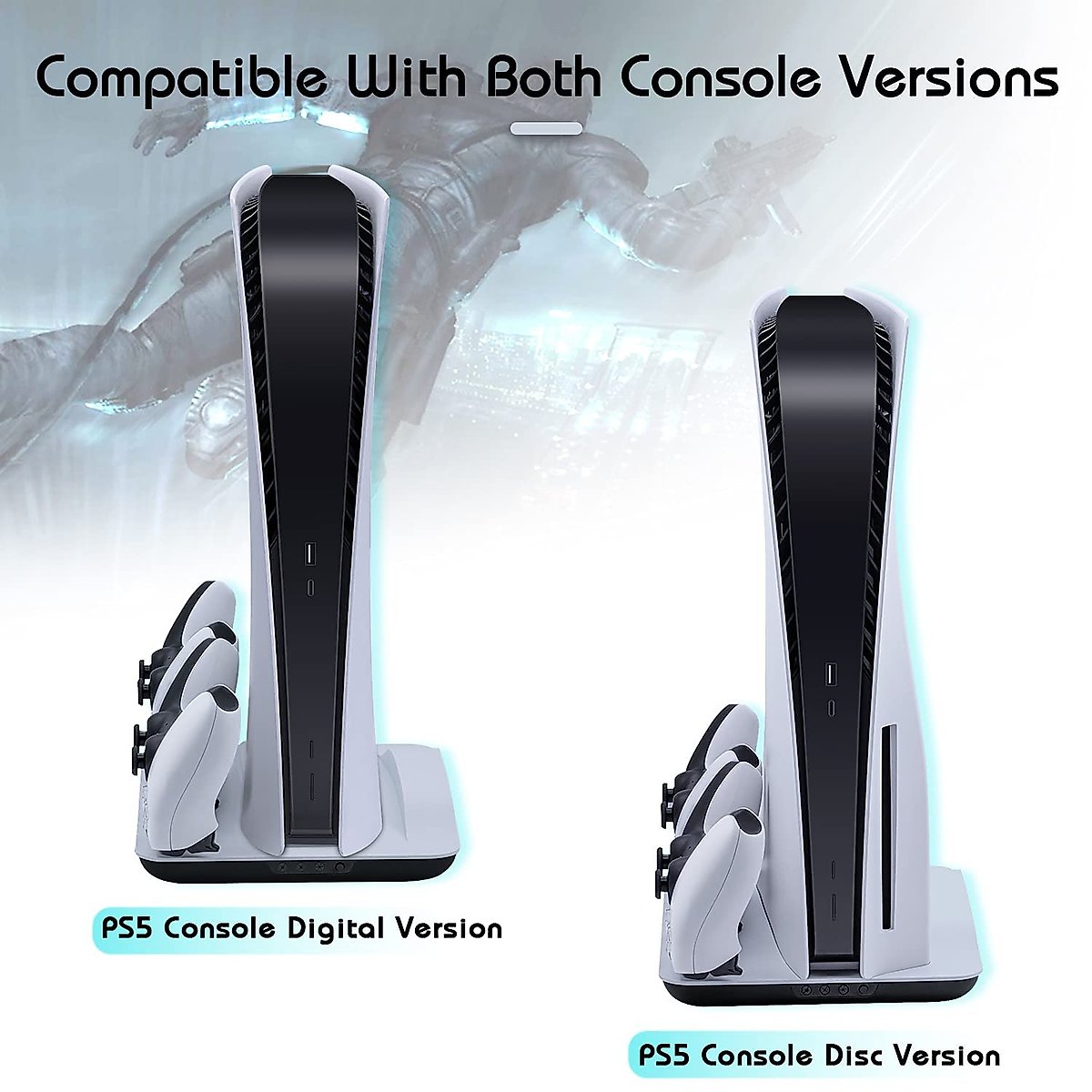 Wigearss Charging Cooling Stand for PS5 Charging Dock with 3 Speed Levels Cooling System for PS5 UHD and Digital Edition Consoles and Controllers - White