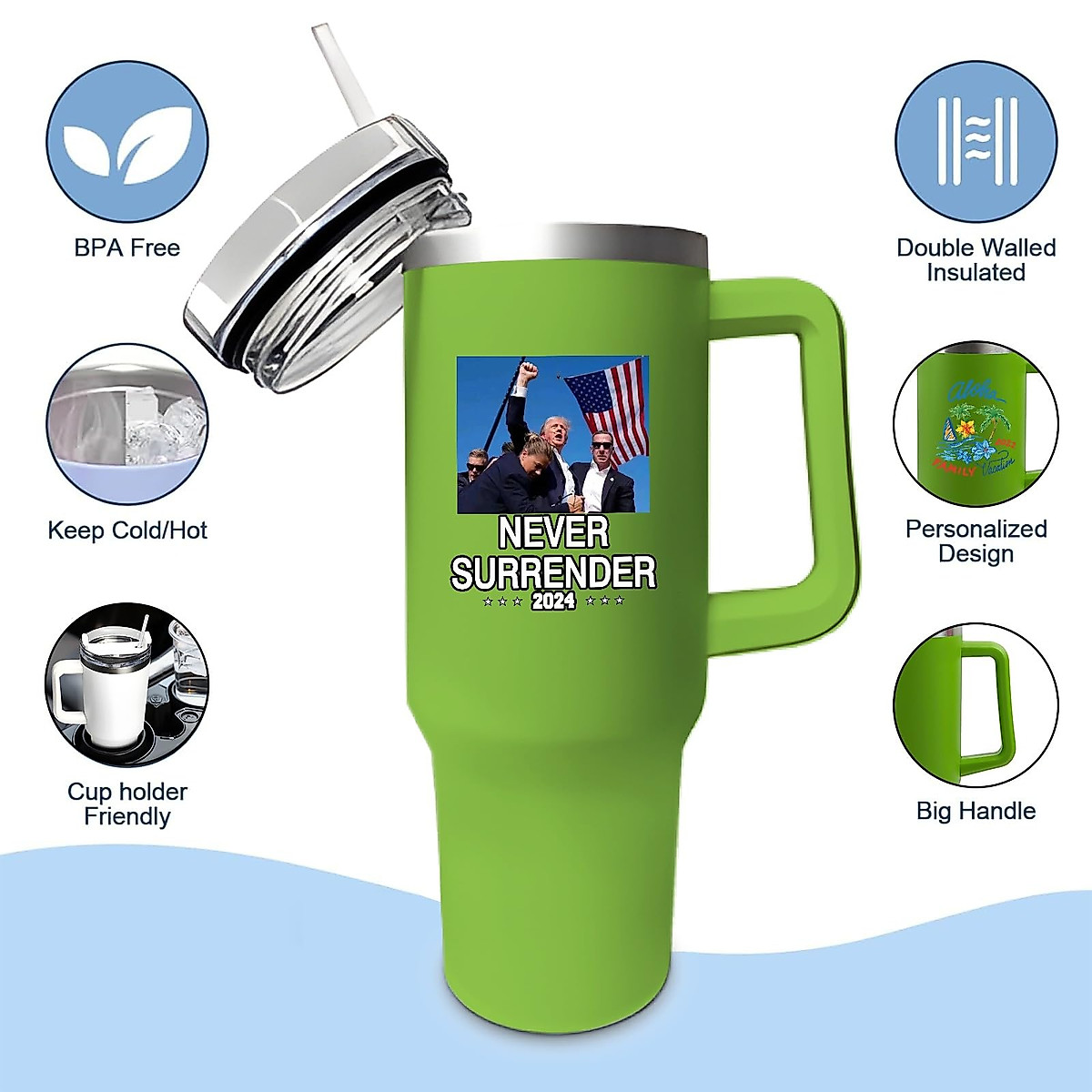 Personalized 41oz Photo Tumbler with Handle & Straw Lid Custom Coffee Tumbler Stainless Steel Travel Mugs,Customized Picture Water Bottle for Woman Man Birthday Halloween Personalized Gifts