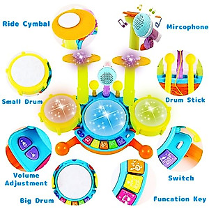 Drum Set for Toddlers 1-3, Baby Drum Set with Microphone, Kids Drum Sets for 2-5, Toddler Drum Set Toys for 1 2 3 Year Old Boy Birthday Christmas for Babies Boy Girl 6 12 18 Month