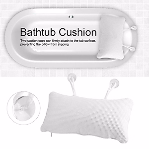 EORTA Inflatable Bathtub Pillow Anti-Slip Aerated Bath Pillow with Suction Cup Spa Bath Cushion for Head Neck Rest Relax, Home, Bathroom, White, 13.8"X7.8"