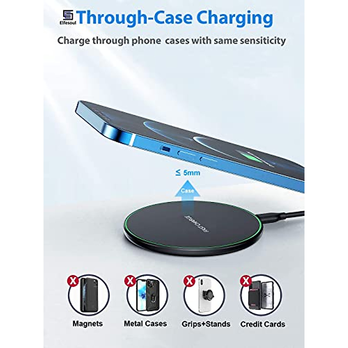 Wireless Charger for Samsung Galaxy S22/S22+/S21/S21+/S20/S20+/S10/S10+/S9/S8/S7/S6/Note 20/Note 10, Fast Wireless Charging Pad with 6.6ft 3.2 USB C Cable, Black. (No AC Adapter)…