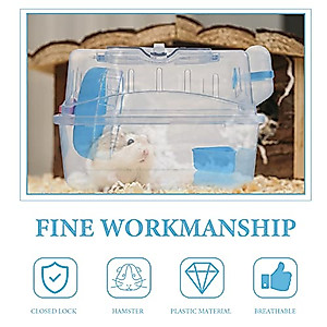 POPETPOP Transparent Hamster Cage Small Animal Habitat Clear Portable Hamster Carrier Cage Plastic House with Exercise Wheel Litter Box for Gerbils Bear Mice Rat Guinea Pig Blue