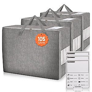 Karceyworth 3 Pack 105L Comforter Storage Bags, Extra Large Bedding Storage Bags with Card and Clear Window, Reinforced Handles & Zippers, Foldable Closet Organizers for Blanket Pillow Clothes