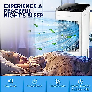 Portable Air Conditioners | 3-IN-1 Air Conditioner Portable for Room | Evaporative Air Cooler AC Unit Swamp Cooler | Portable AC Air Conditioner with Humidifier, Remote, 3 Speed, 8H Timer, Big 8L Tank