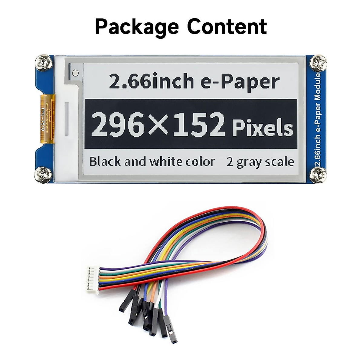 Waveshare 2.66inch E-Paper E-Ink Display Module Compatible with Raspberry Pi4B/3B+/3B/2B/B+/A+/Zero/Zero W/WH/Zero 2W 296×152 Pixels Black/White Dual-Color SPI Interface Supports Partial Refresh