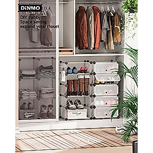 DINMO 10-Tier Shoe Rack with Doors for Entryway, 20 Pairs, Portable Plastic Cubby Shoe Shelves Organizer Unit, DIY Shoe Cabinet, White