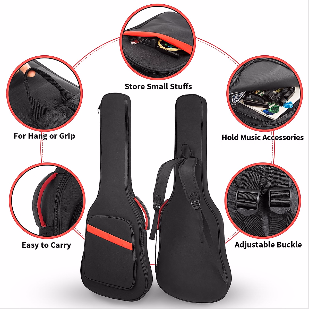 Muscab Electric Guitar Bag 7mm Padding Electric Guitar Case, 39 Inch Electric Guitar Gig Bag Backpack with Neck Strap and Pockets, Black