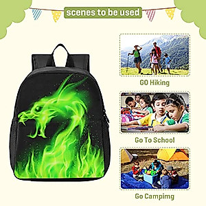 Kcldeci Kids Backpacks Green Fire Head Of Dragon Backpack for Boys Girls Elementary School Bags Bookbags For Teen