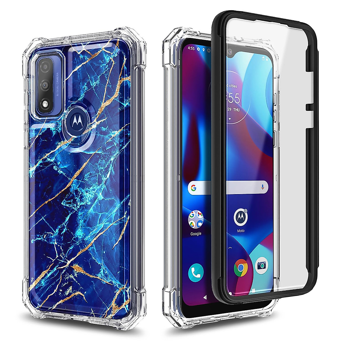 NZND Compatible with Motorola Moto G Go (AT&T XT2163-7 6.5") with [Built-in Screen Protector], Full-Body Protective Shockproof Rugged Bumper Cover Case (Sapphire)