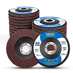 MIDO PROFESSIONAL ABRASIVE Flap Disc 4 1/2 inch 20 Pack for Angle Grinder Sanding Disc Assorted Grit 40 60 80 120 Aluminum Oxide Sanding Grinding Wheels 4.5 x 7/8 Inch Flat Type #27