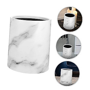STOBAZA Marble Pattern Trash Can 8L Plastic Wastebasket Large Garbage Bin Decorative Rubbish Can Wastepaper Container Bin for Bedroom Home Office White